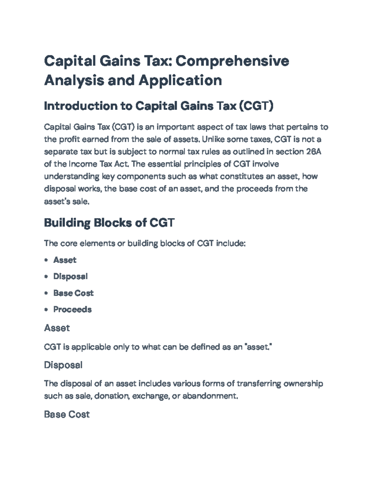 Capital Gains Tax (CGT): Comprehensive Analysis and Application ...