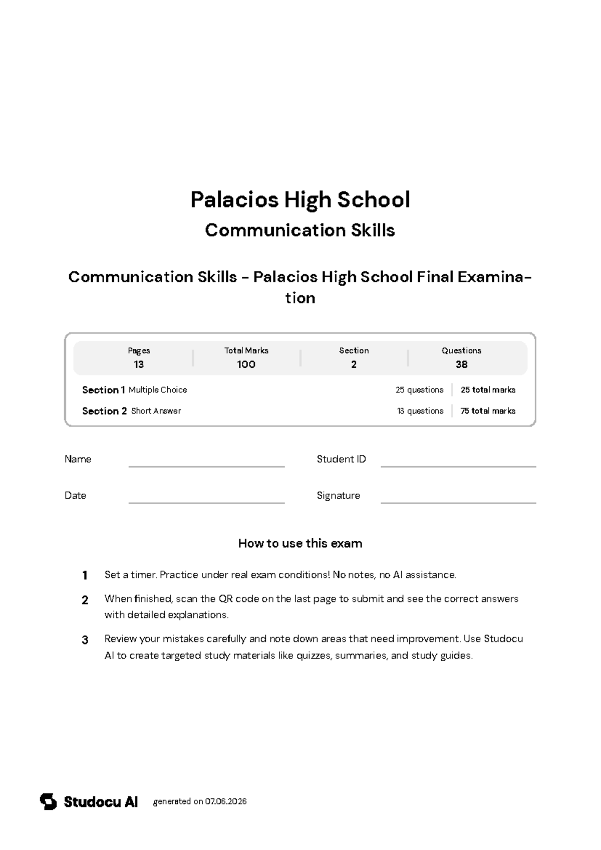 Communication Skills - Palacios High School Final Exam - Studocu