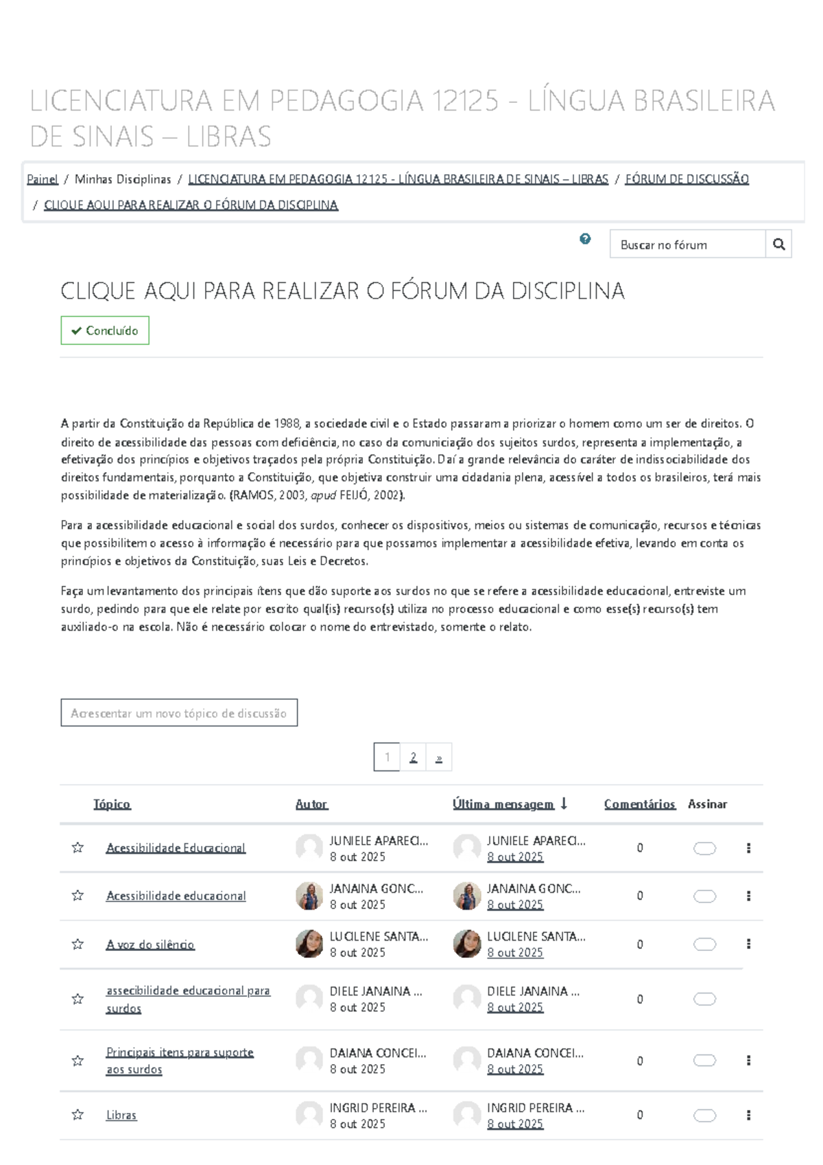 Acessibilidade Educacional para Surdos: Fórum da Disciplina LIBRAS ...