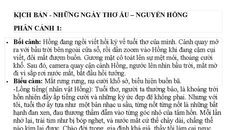Kịch Bản Phân Cảnh 1: Tuổi Thơ Đầy Nỗi Đau của Hồng - HGHG - Studocu