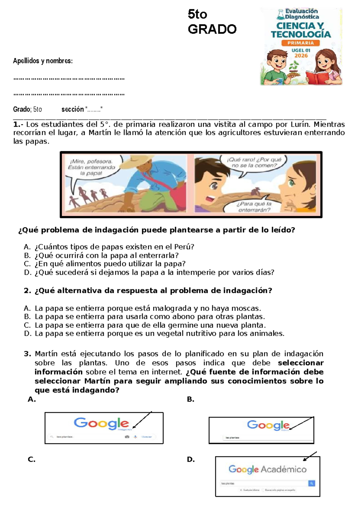 Evaluación Diagnóstica de Ciencias 5to Grado - Studocu