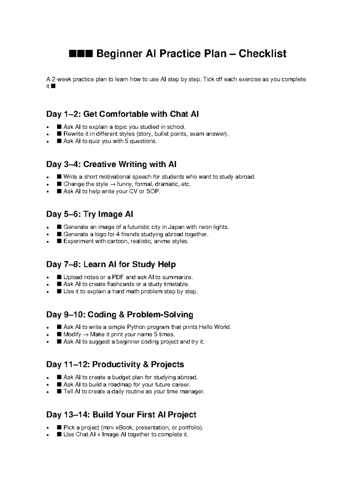 AI Learning Practice Plan Checklist: Step-by-Step Guide - Studocu