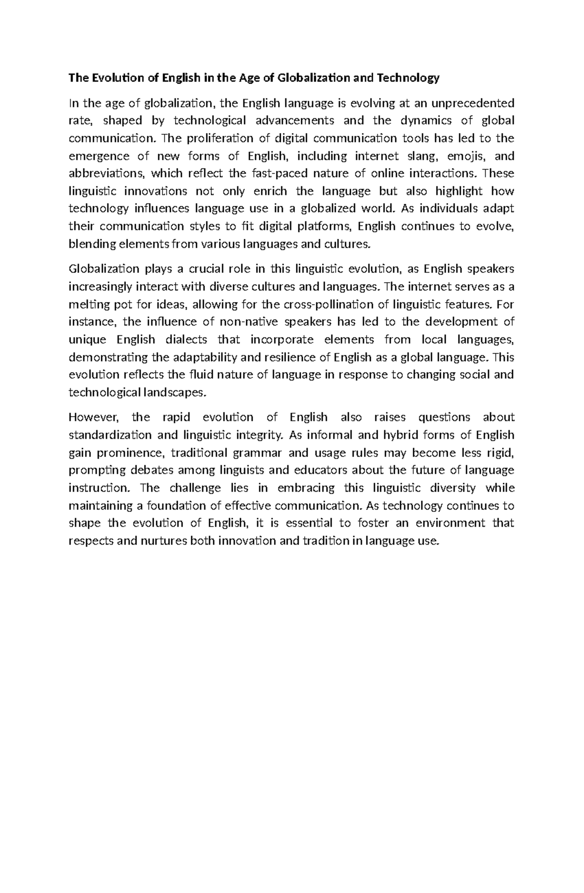 ENG 201: The Evolution of English Amid Globalization & Tech Advances ...
