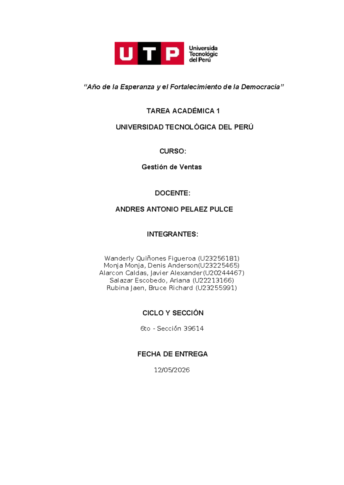 Avance 2: Gestión de Ventas - TAREA ACADÉMICA 1 UTP - Studocu