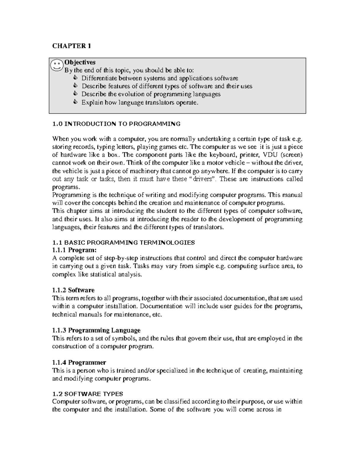 CHAPTER 1: Introduction to Programming and Software Types - Studocu