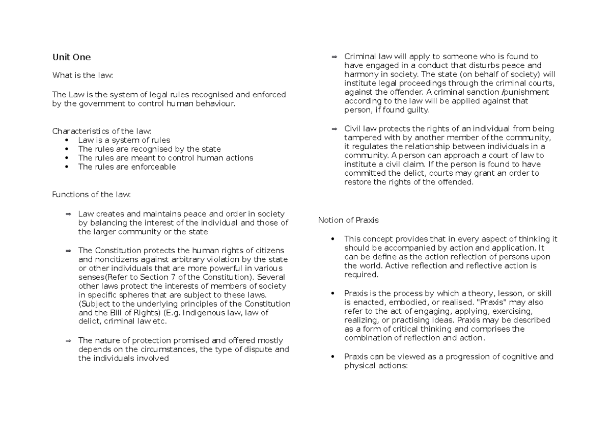 Unit 1-4 Summaries: Lecture Notes on Civil and Criminal Law - Studocu