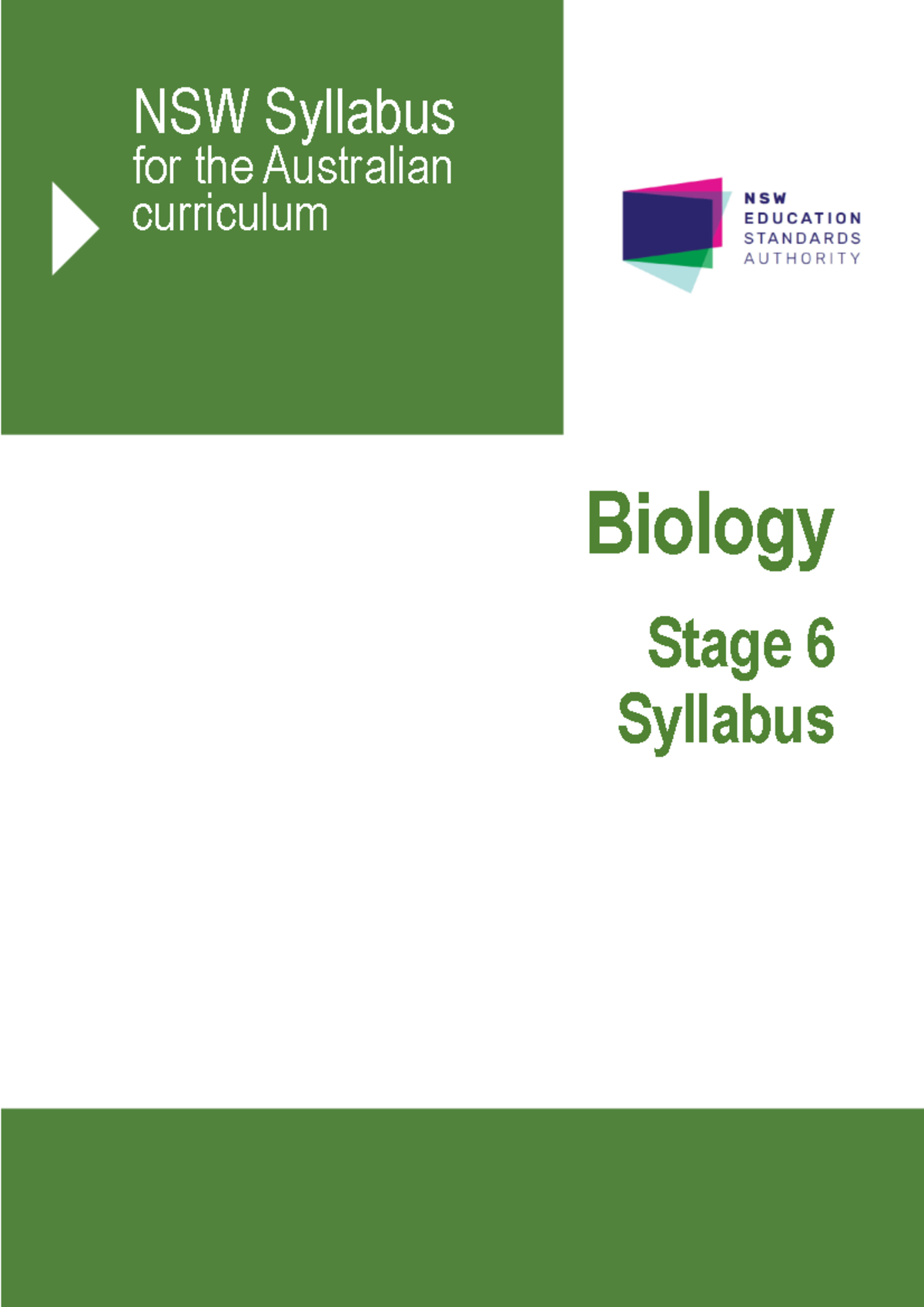 Biology Stage 6 Syllabus (2017) - NSW Curriculum Overview - Studocu