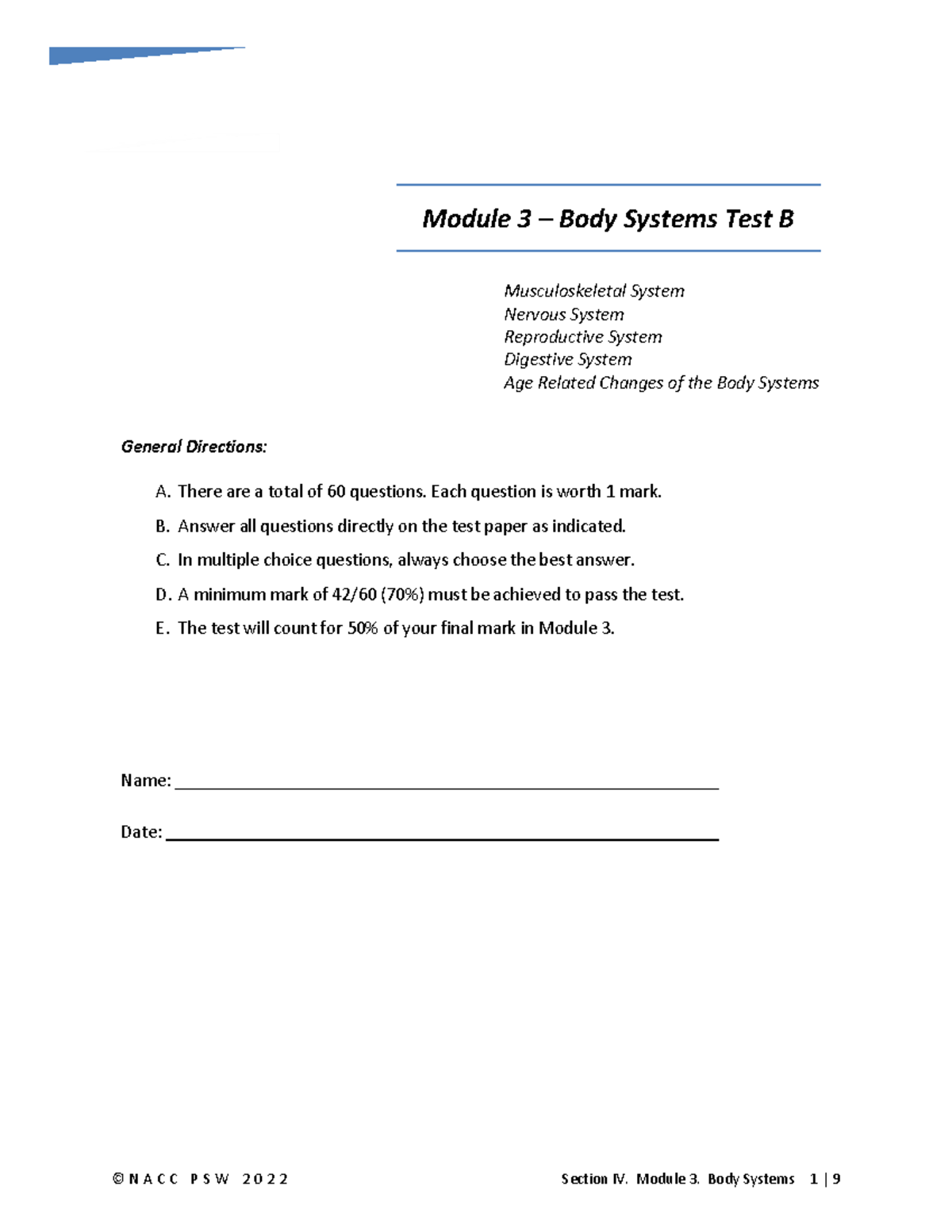 Module 3 - Body Systems Test B: Understanding Key Concepts - Studocu