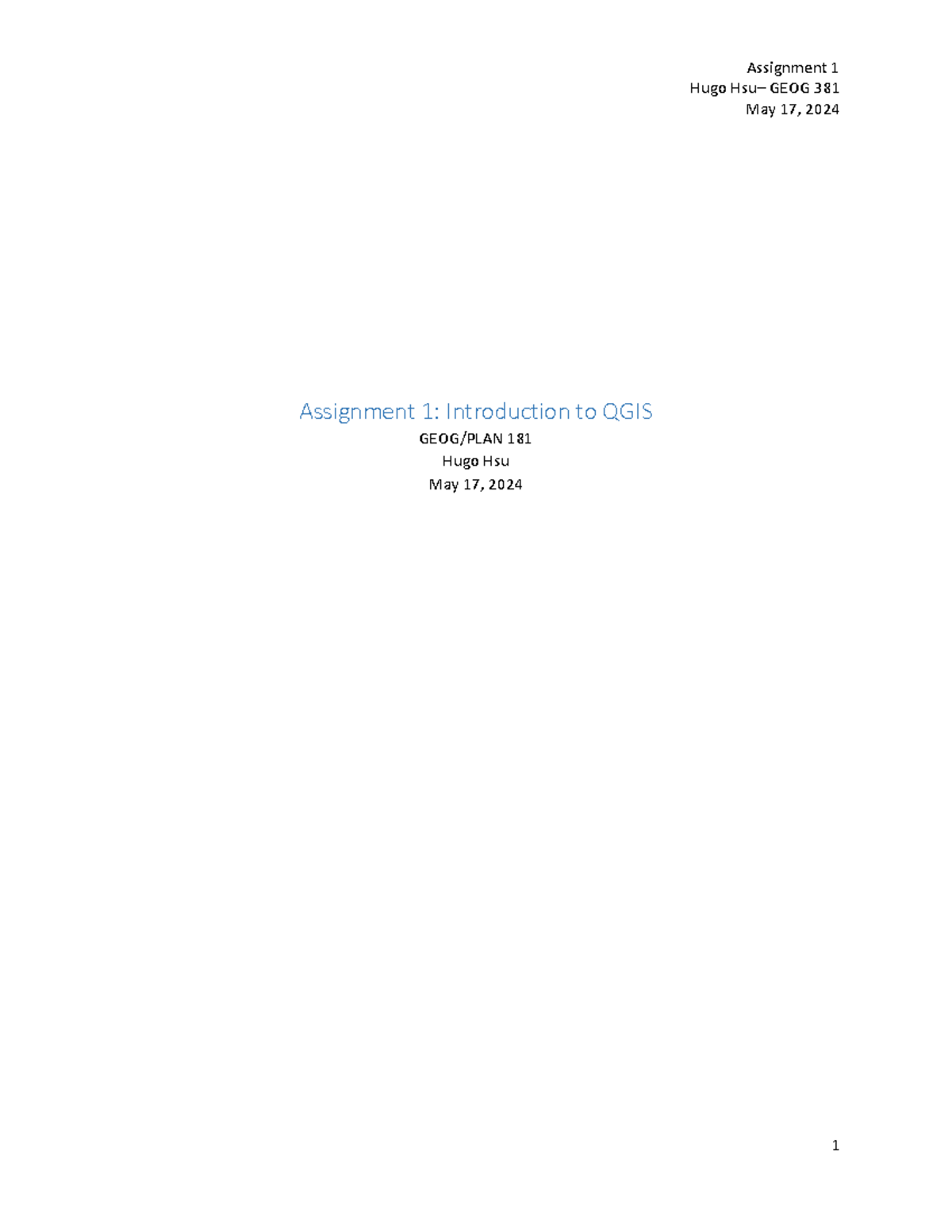 GEOG181 Assignment 1: Intro to QGIS Lab Report - Studocu