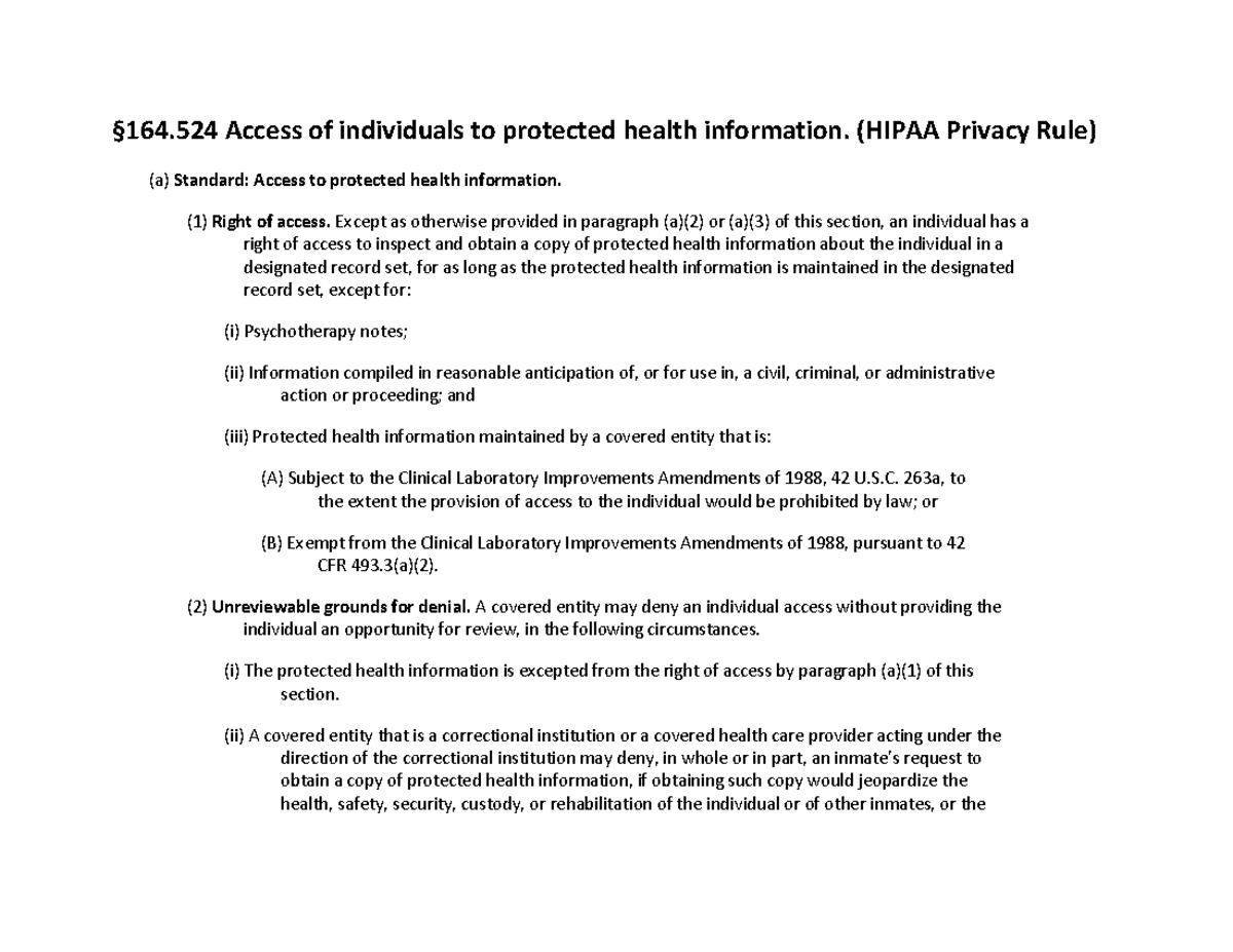 HIPAA Access to PHI: Understanding Rights and Associated Fees - Studocu