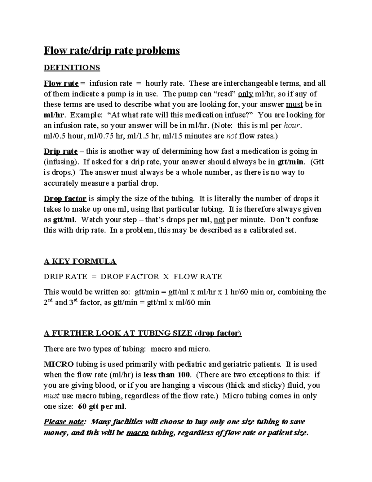 Flow Rate and Drip Rate Calculations for Nursing (NUR123) - Studocu