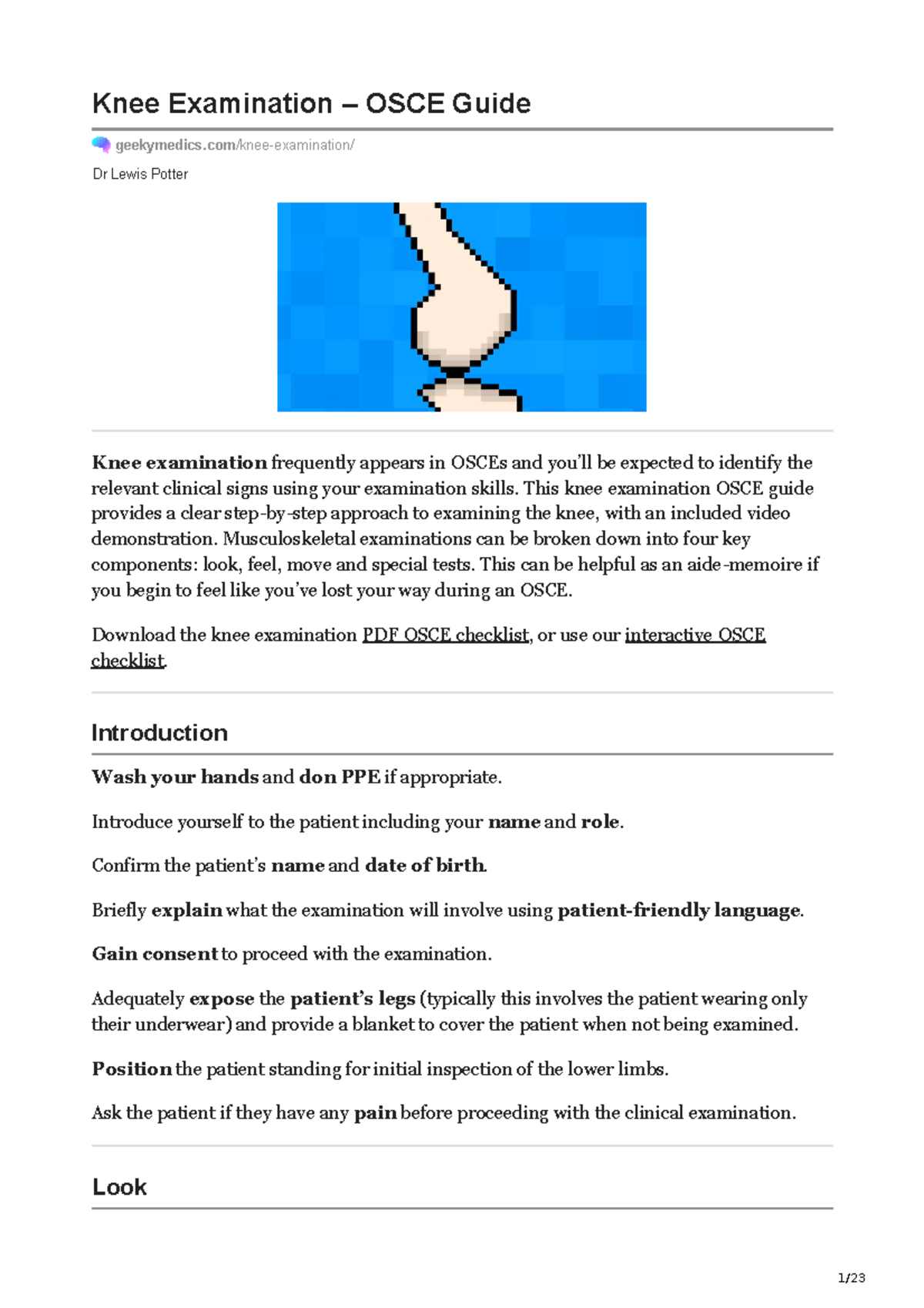 Knee Examination - knee exam - Dr Lewis Potter Knee Examination – OSCE ...