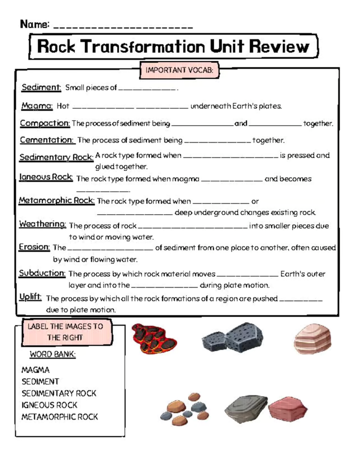 Rock Transformation Unit Review: Key Concepts & Vocabulary - Studocu