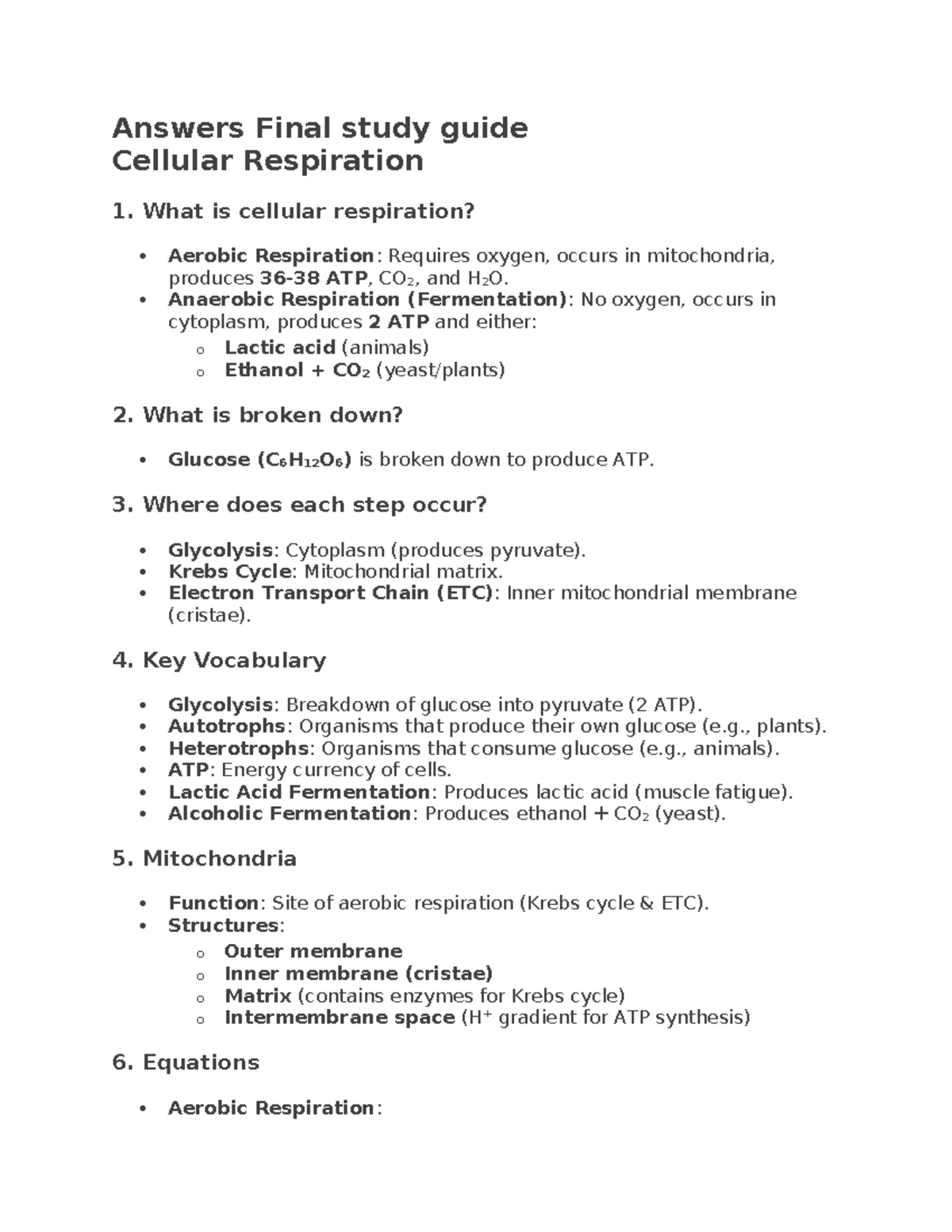 Cellular Respiration & Photosynthesis Study Guide (Final Exam) - Studocu