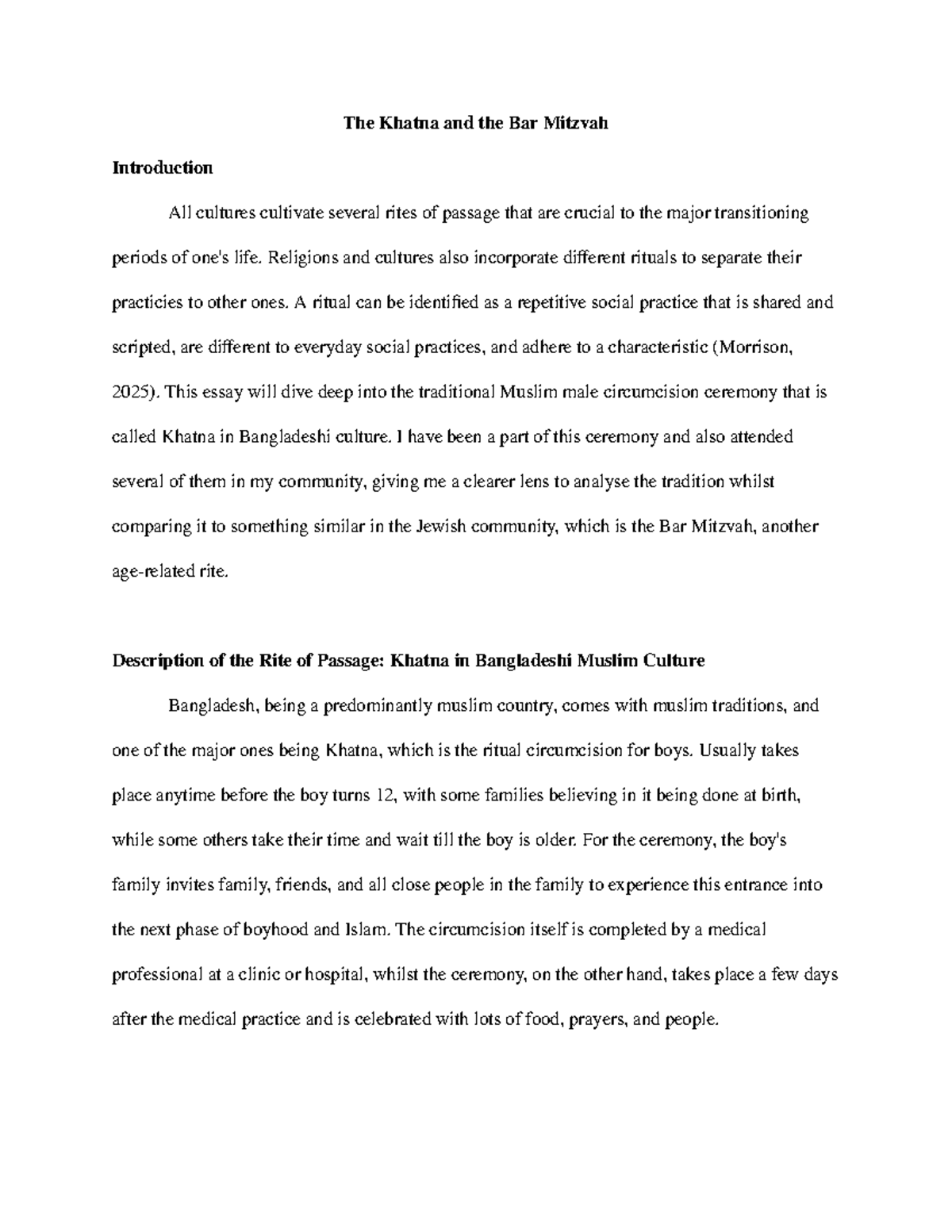 Khatna and Bar Mitzvah: A Comparative Study of Rites of Passage - Studocu