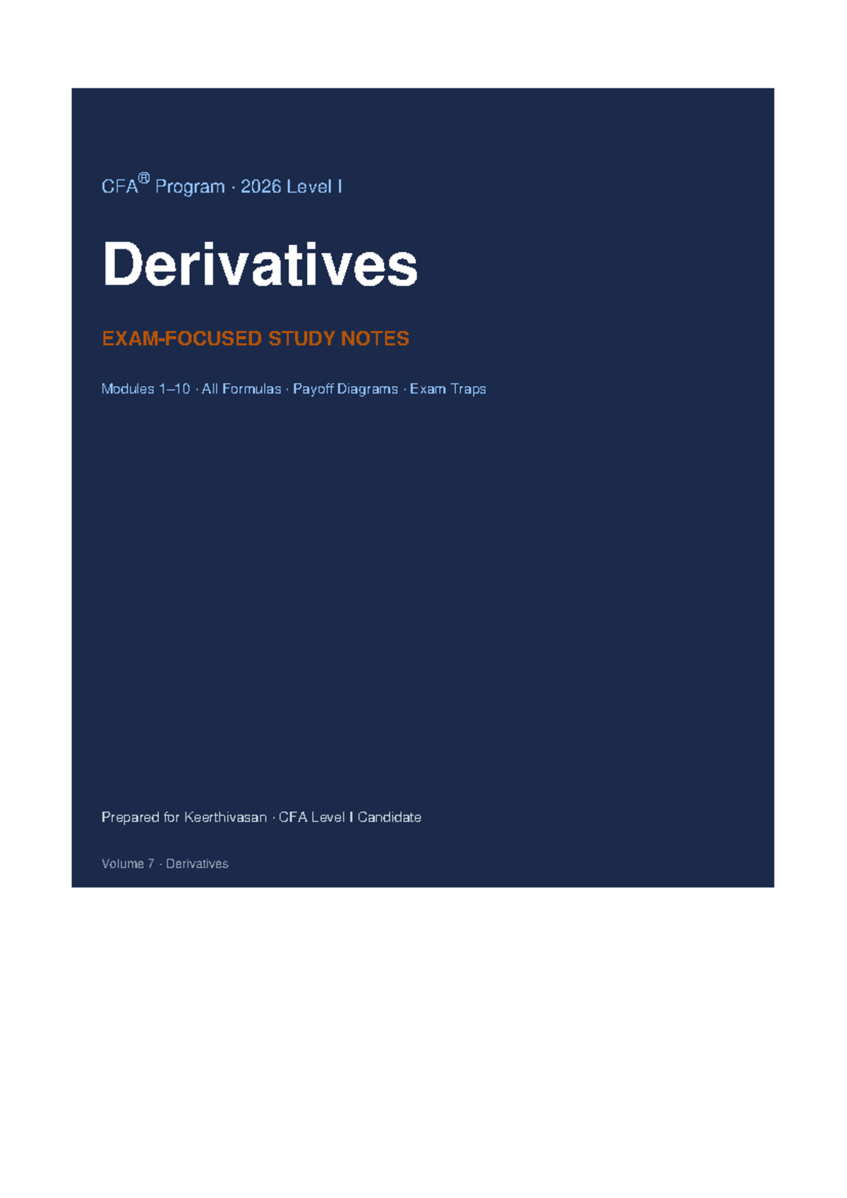 CFA Level I Derivatives Study Notes: Key Concepts & Formulas - Studocu