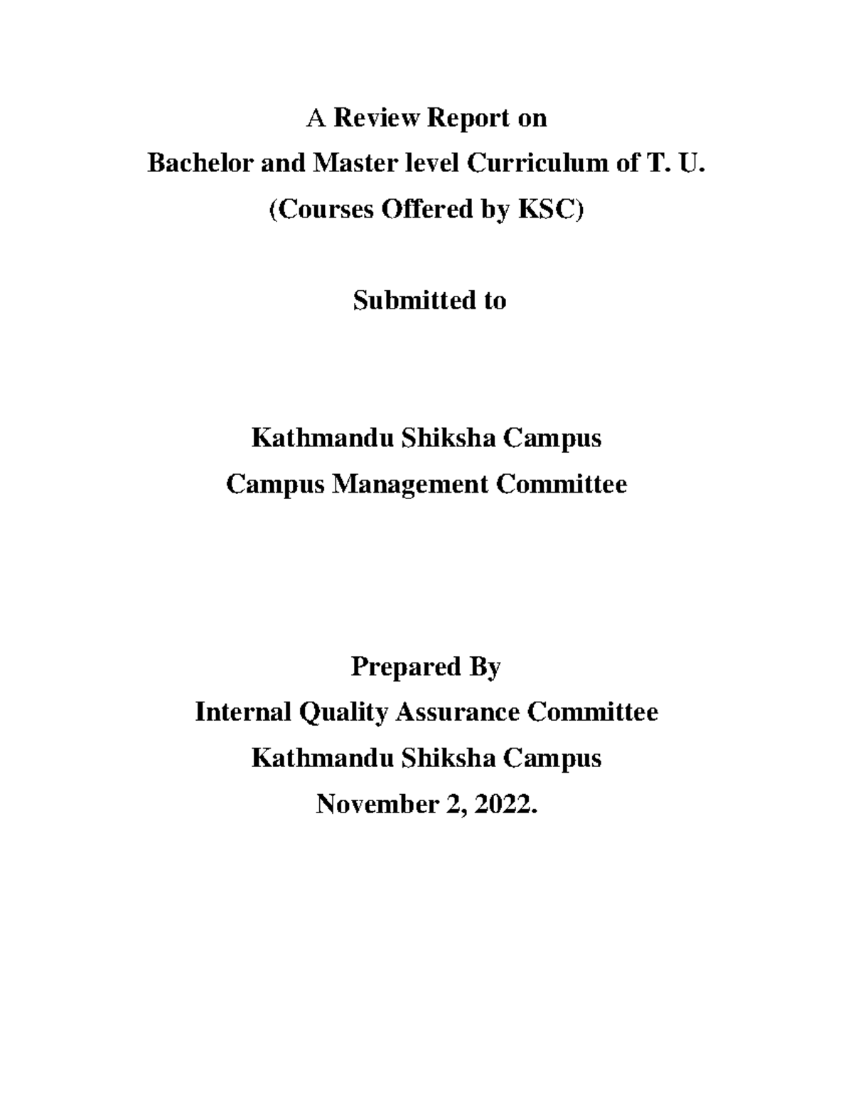 Curriculum Review Report for Bachelor & Master Levels at KSC (KSC ...