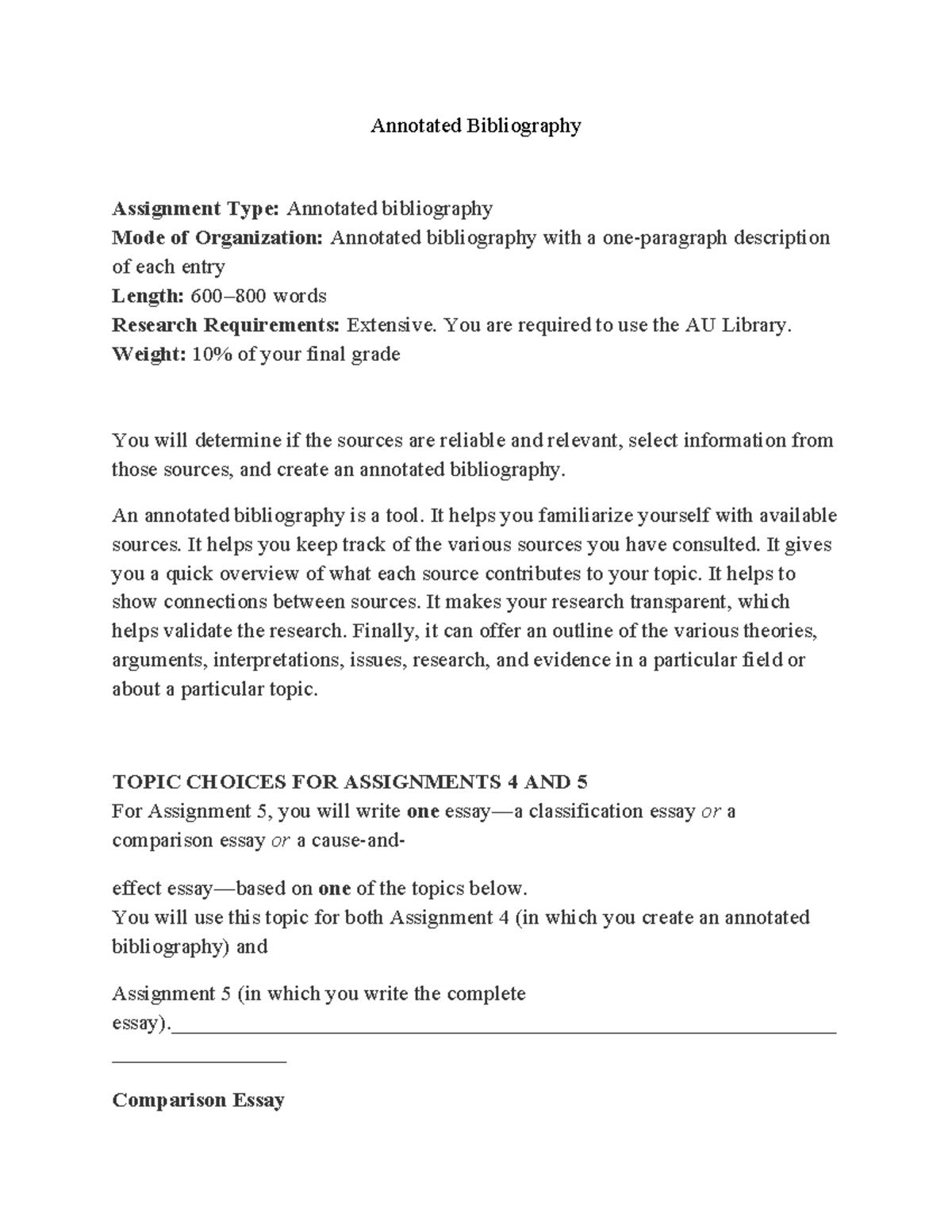 ENGL 255 Assignment 4: Annotated Bibliography Instructions - Studocu