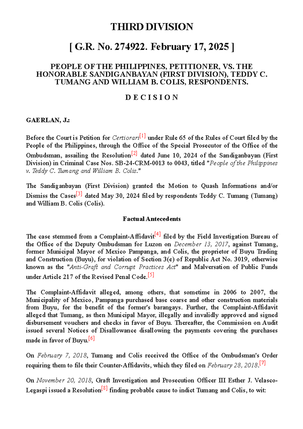 G.R. No. 274922: People of the Philippines vs. Sandiganbayan Decision ...