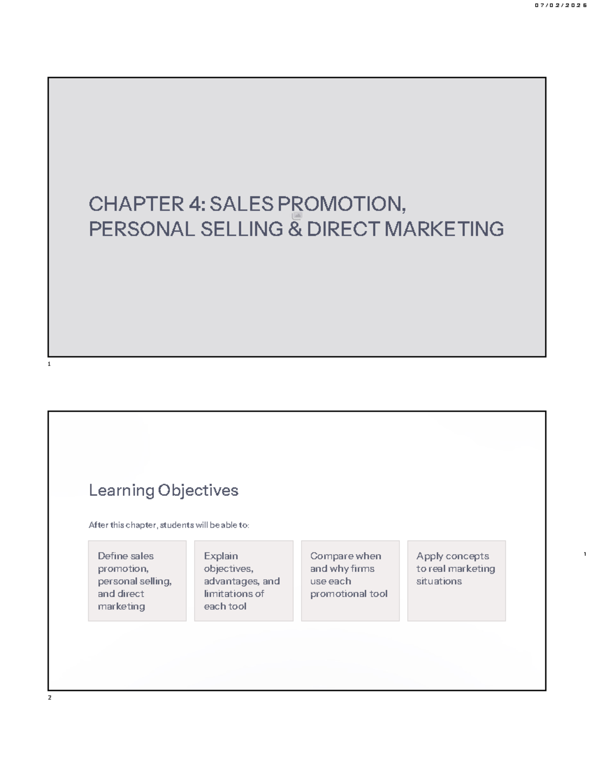 07 2 0 2 6 CHAPTER 4: SALES PROMOTION, PERSONAL SELLING & DIRECT ...