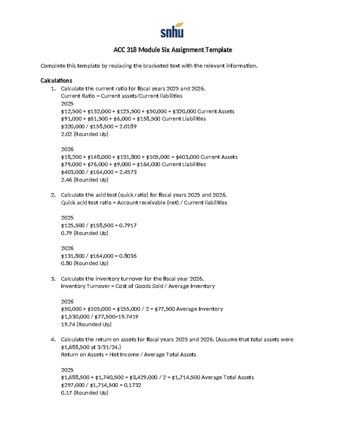 ACC 318 Module Six Financial Ratios & Analysis Assignment - Studocu
