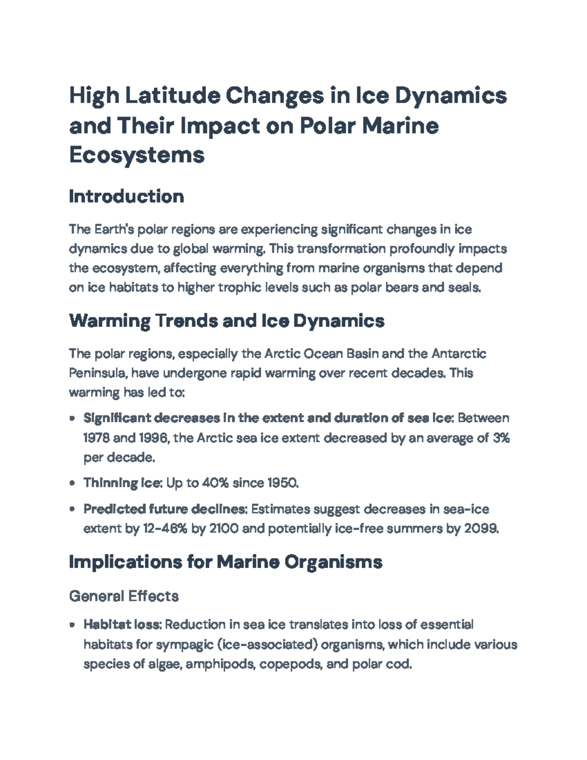 High Latitude Ice Dynamics and Their Effects on Polar Marine Ecosystems ...