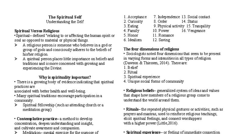 Understanding the Spiritual and Religious Self: AEGd Prefinals - Studocu