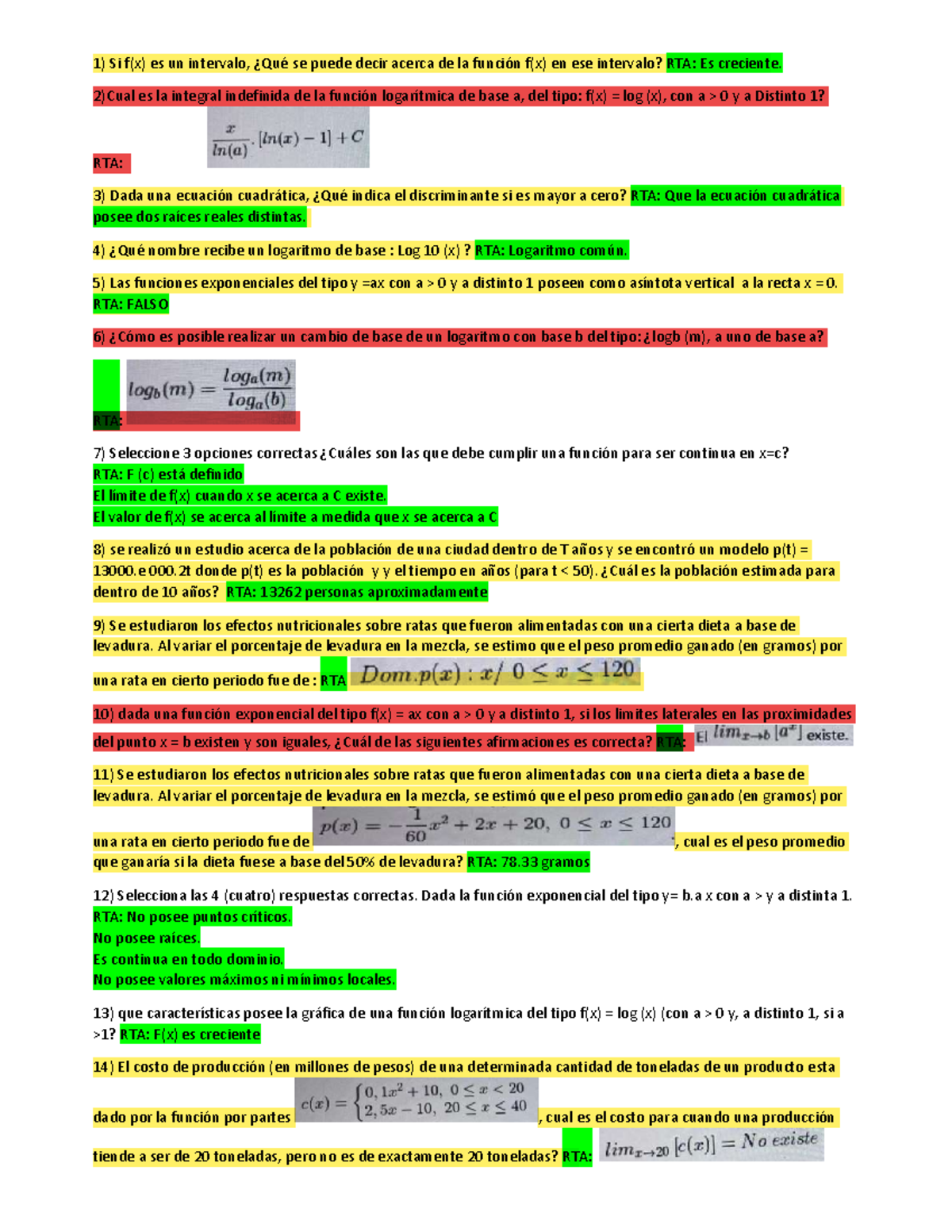 A. Mat. 1er Parcial: Análisis de Funciones y Logaritmos - Studocu
