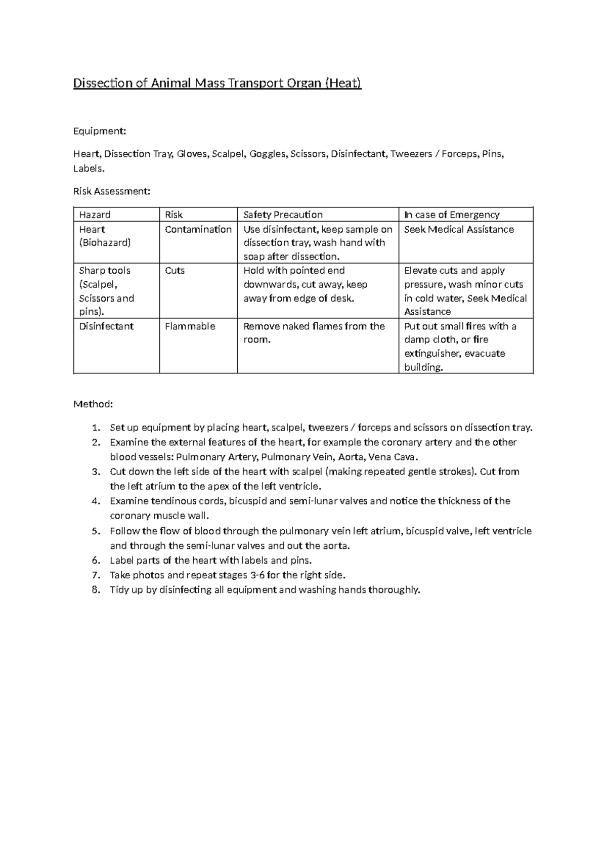 Biology Prac: Heart Dissection Write-Up (Bio 101) - Studocu
