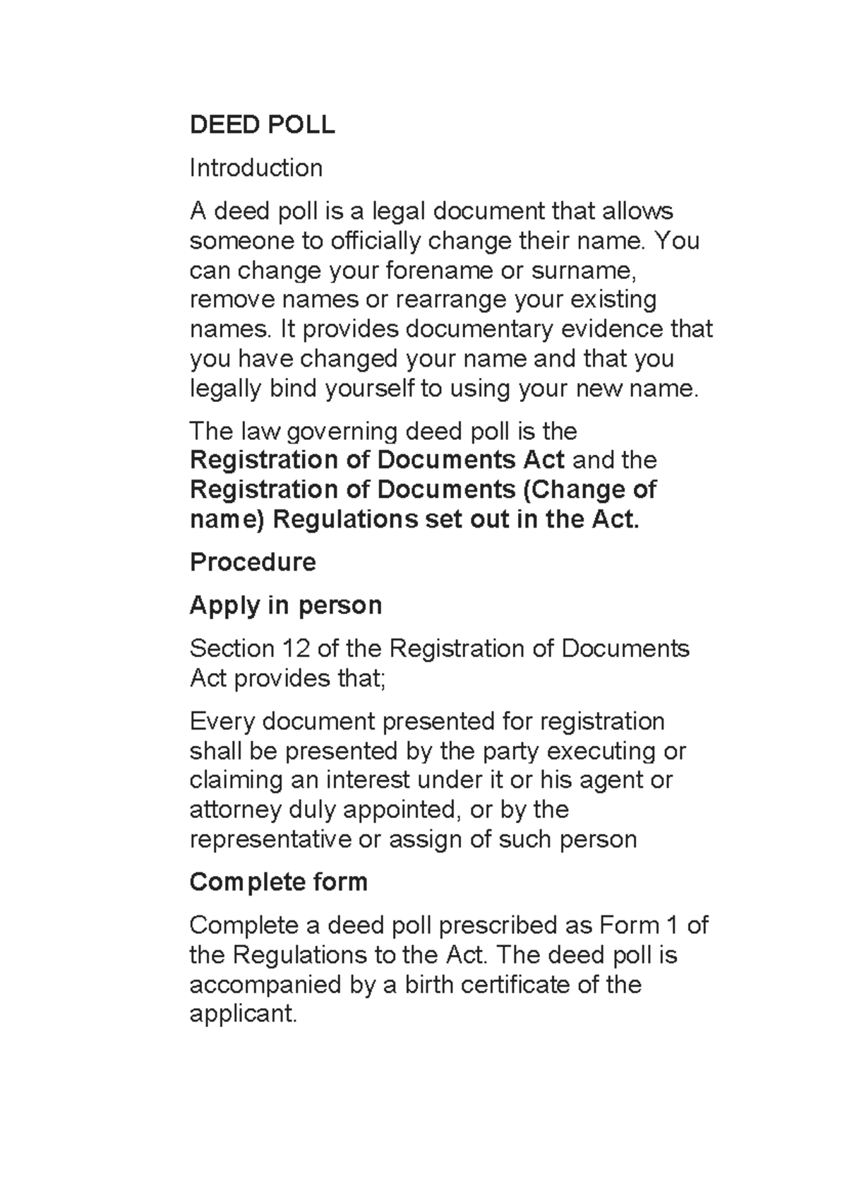 Course Code: DEED POLL - Comprehensive Guide to Name Change Procedures ...