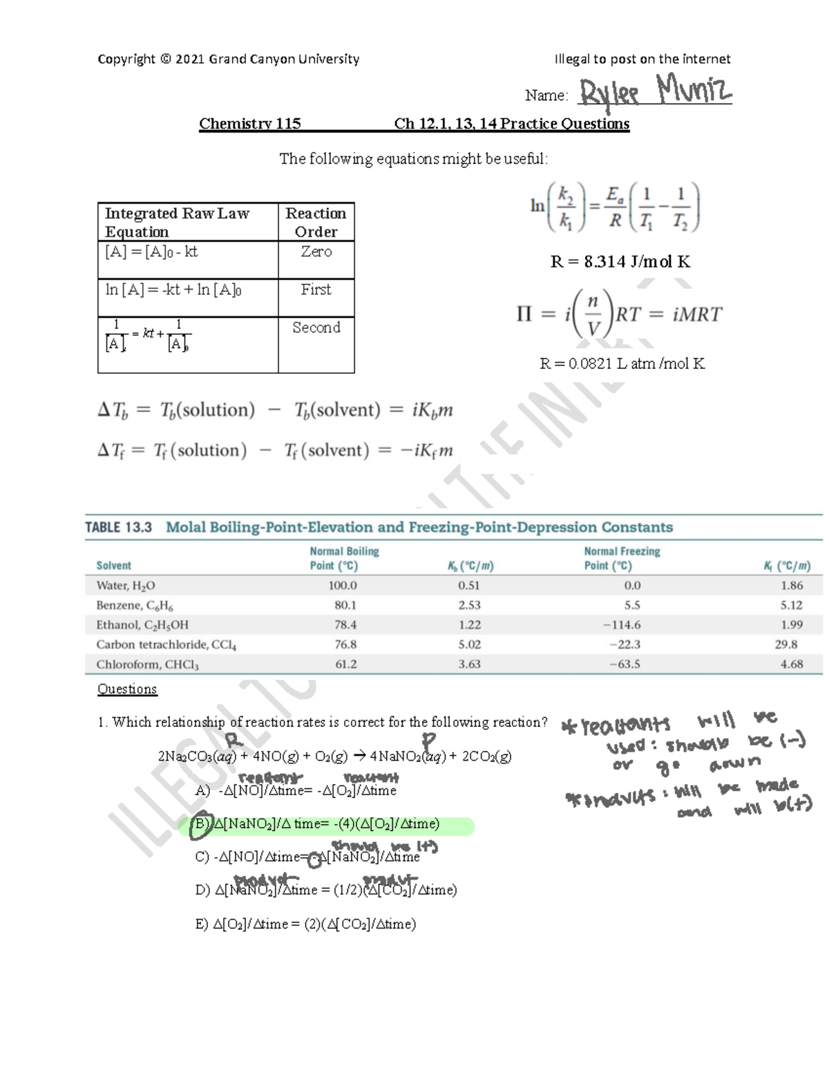 Chemistry 115 Practice Quiz 1: Rates and Reaction Mechanics - Studocu