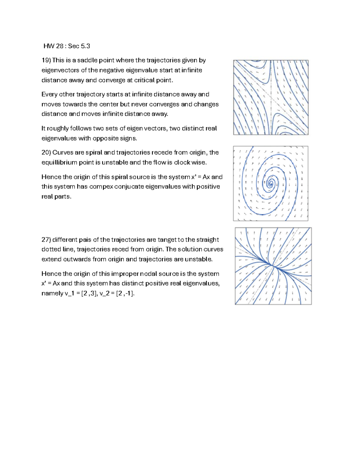 HW #28 MA2206 Diffeq: Analyzing Saddle Points & Trajectories - Studocu