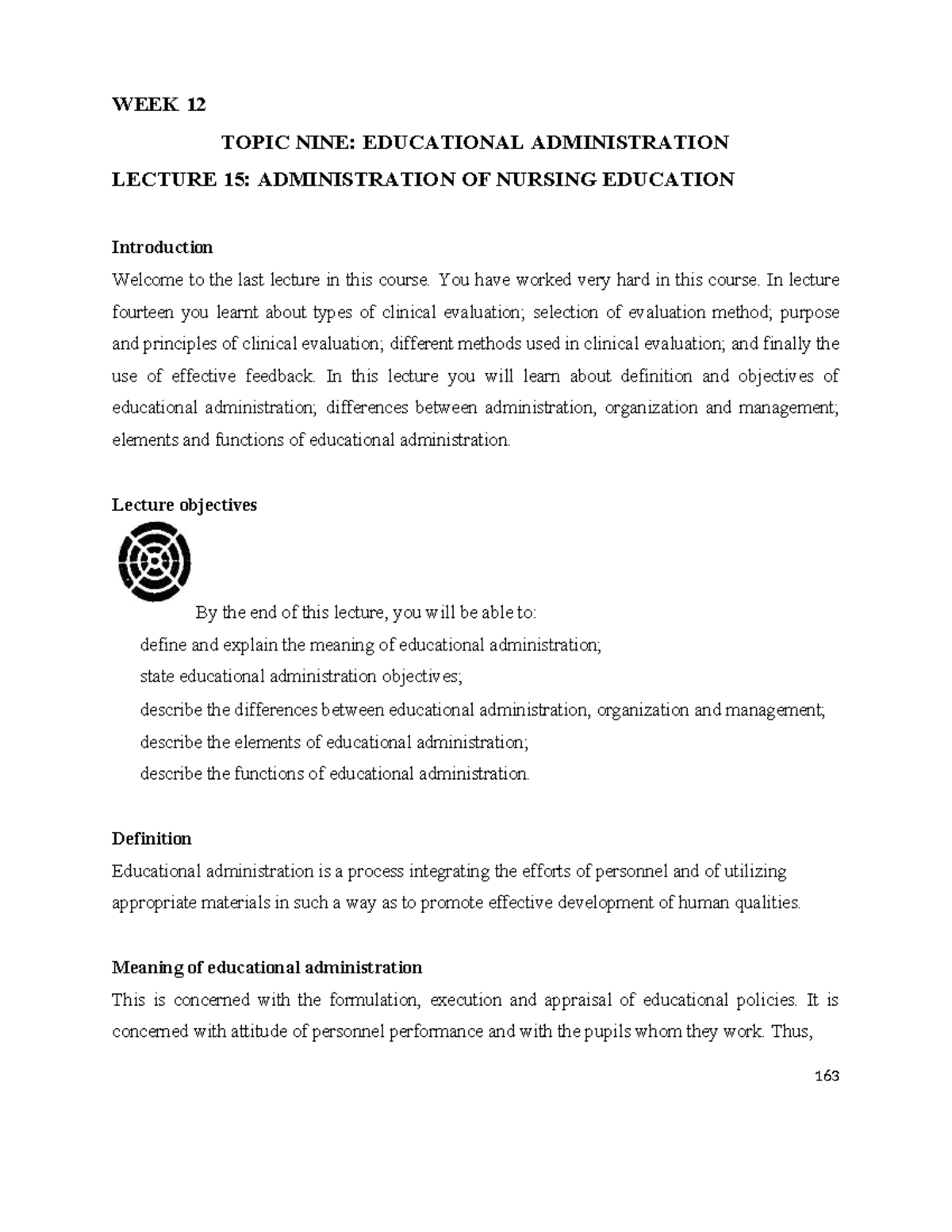 WEEK 12 - educational administration and management - WEEK 12 TOPIC ...