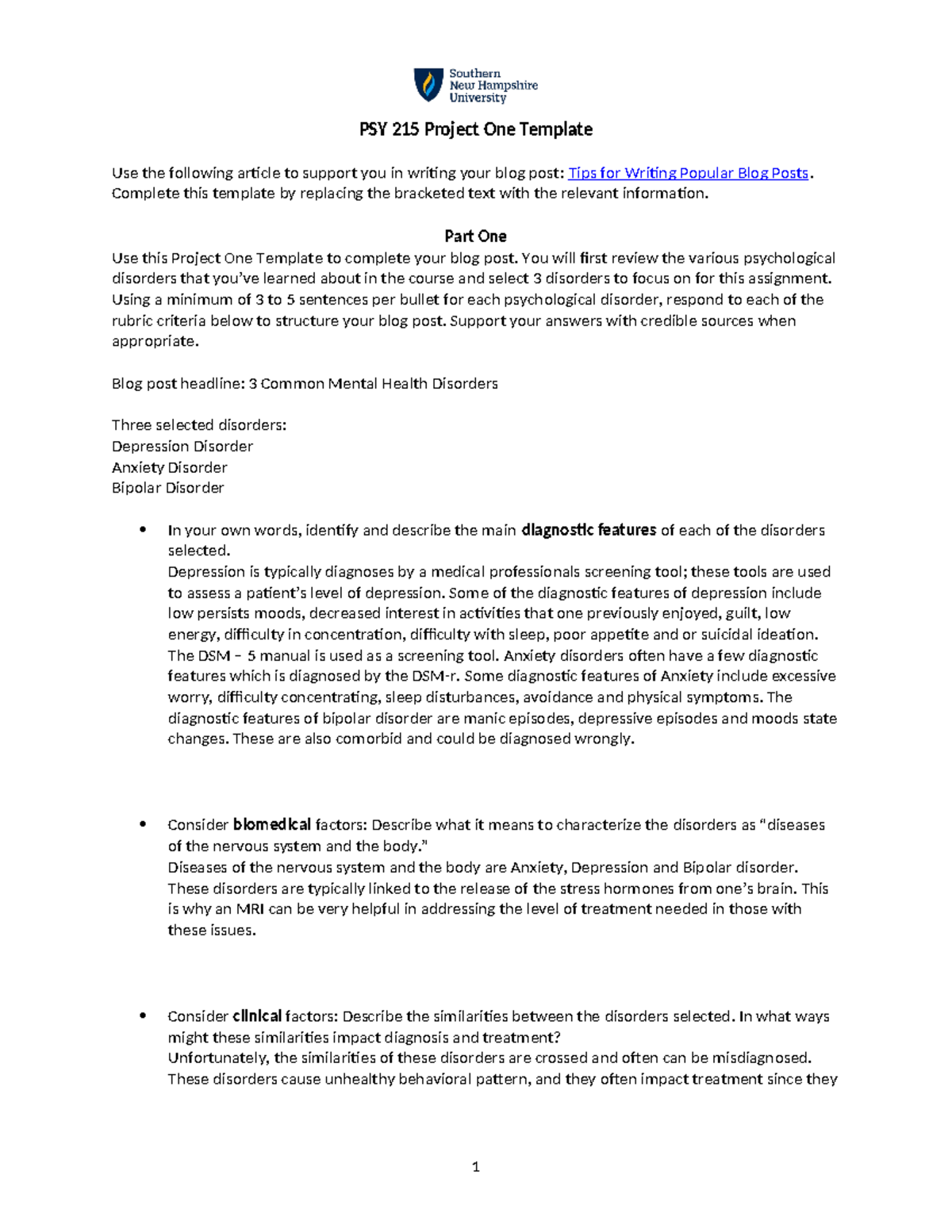 PSY 215 Project One Template - PSY 215 Project One Template Use the ...