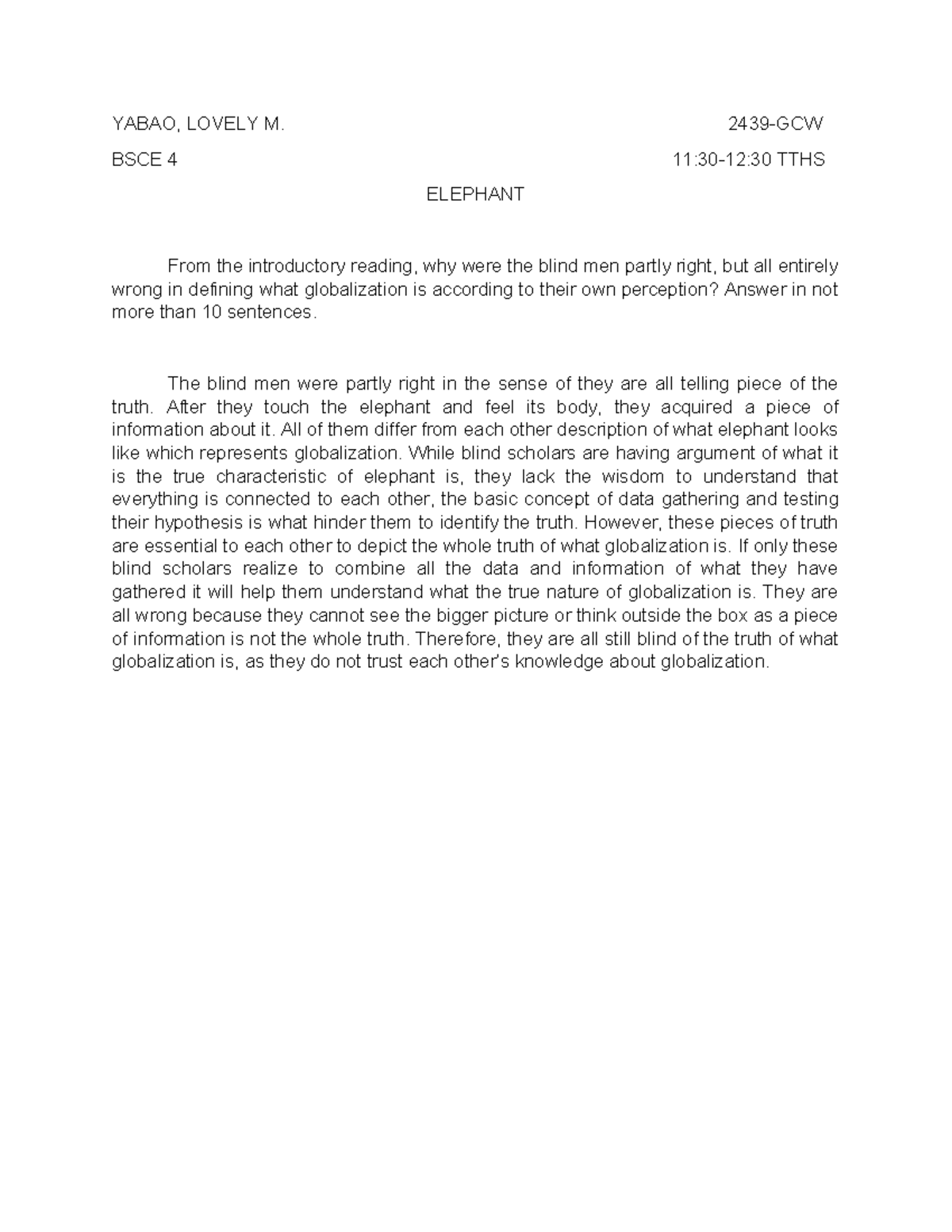 BSCE 4 Case Study: Understanding Globalization through "Elephant GCW ...