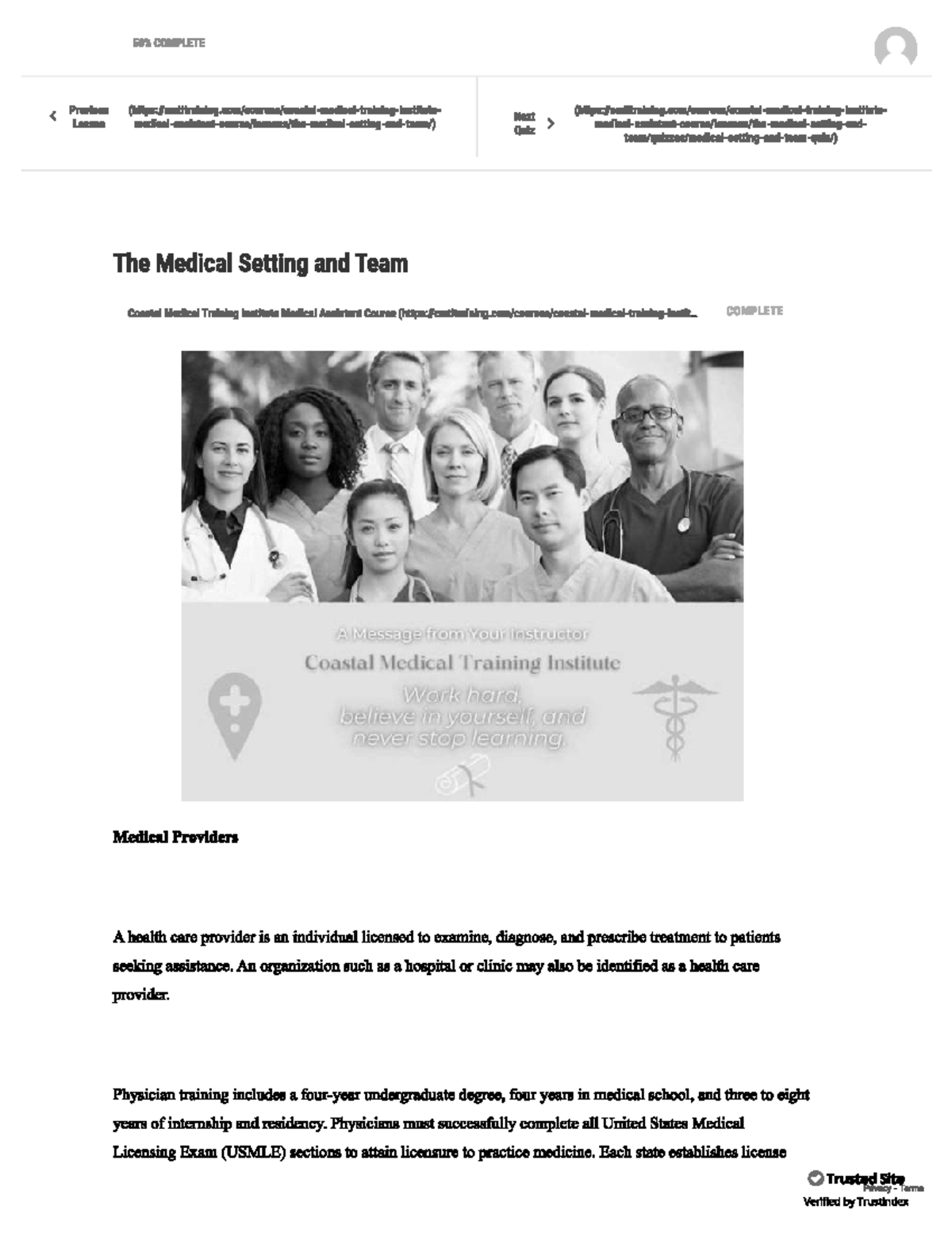 Medical Setting & Team Overview - MA Course - Coastal Med Training ...