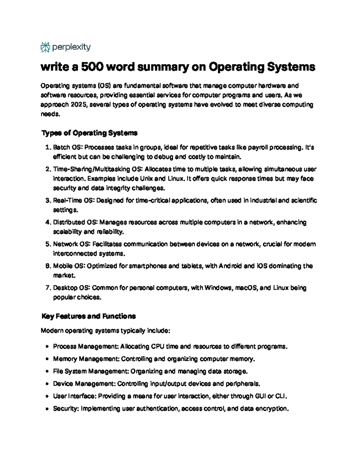 Operating Systems Overview: Types, Features, and Functions - Studocu