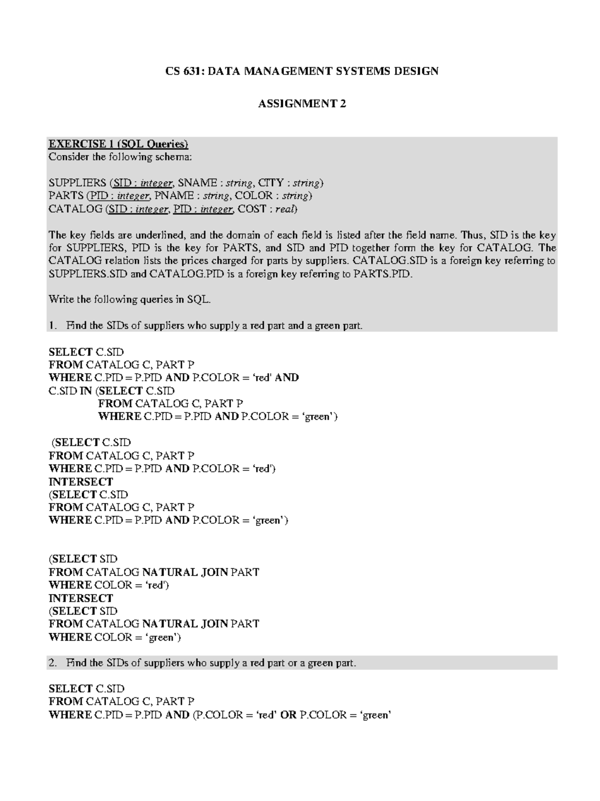 CS 631: Assignment 2 Solutions for Data Management Exercises - Studocu