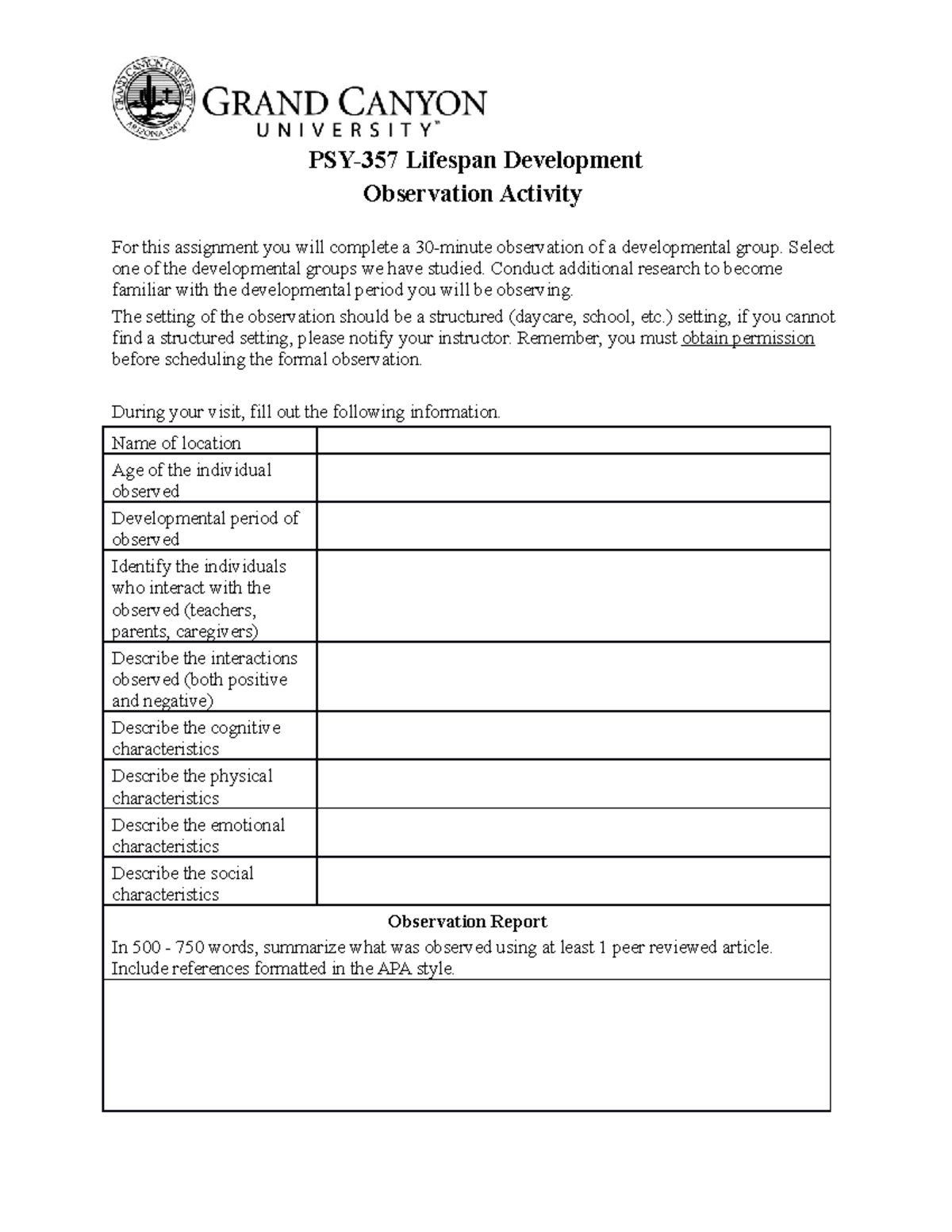 PSY-357-RS-Observation Activity Worksheet for Lifespan Development ...