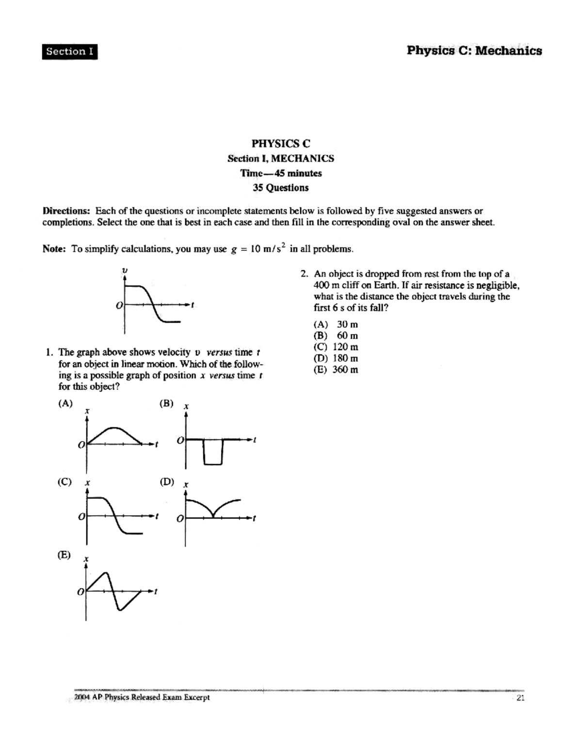 2004 ap physics mc - Studocu