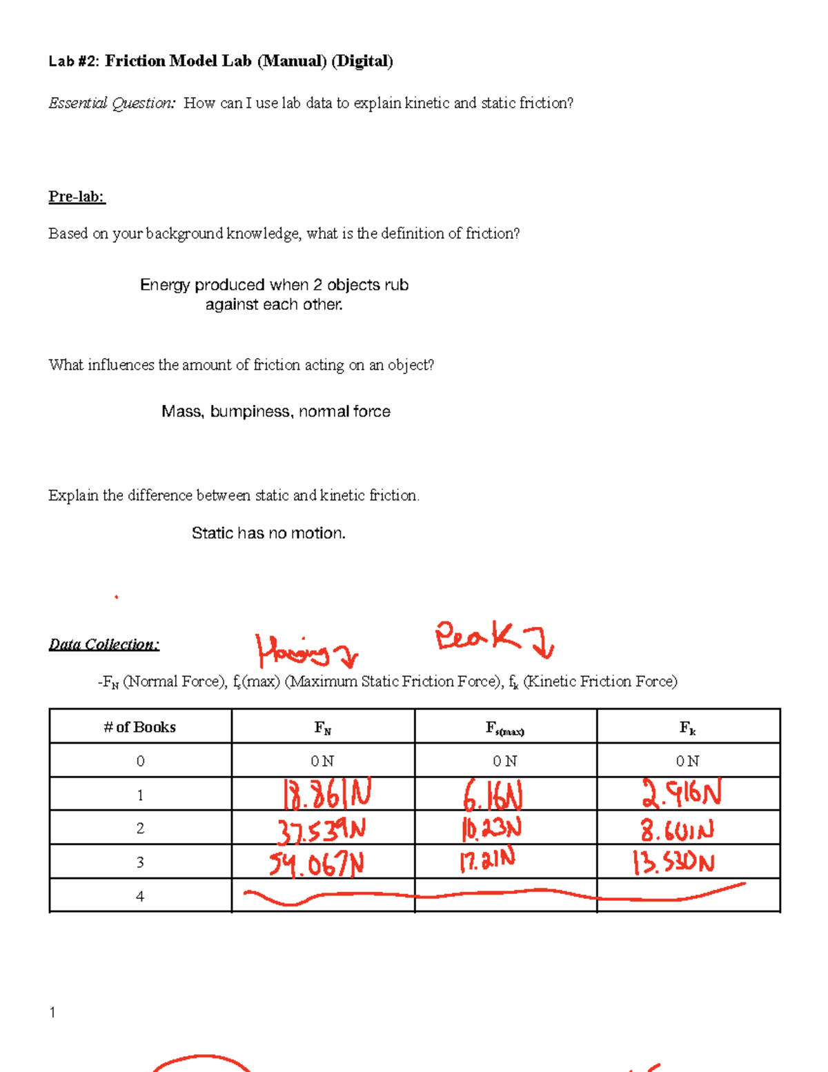 Lab #2 Friction Model Lab (Digital) - Exploring Kinetic & Static ...