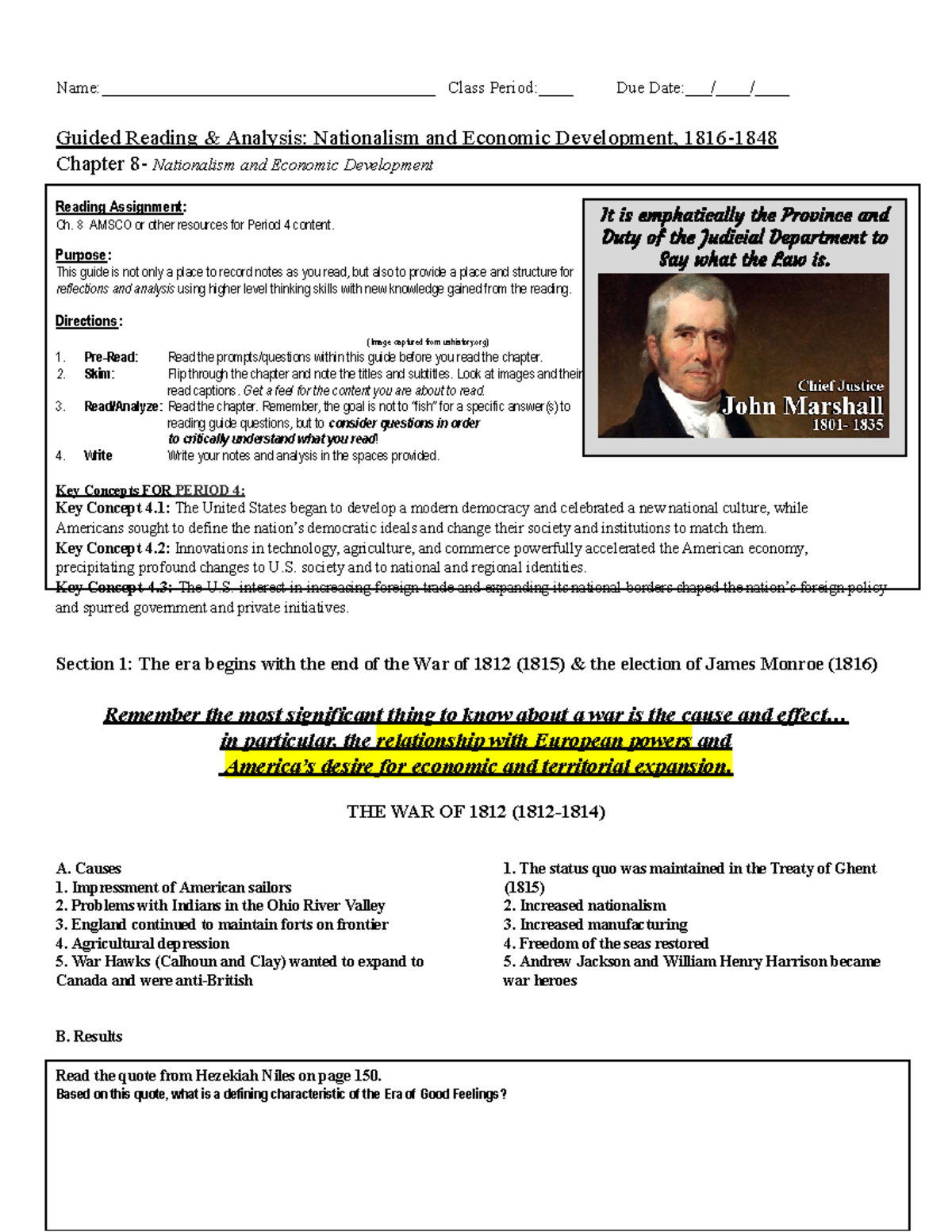 Assignment 8 Guided Reading: Nationalism & Economic Development (1816 ...