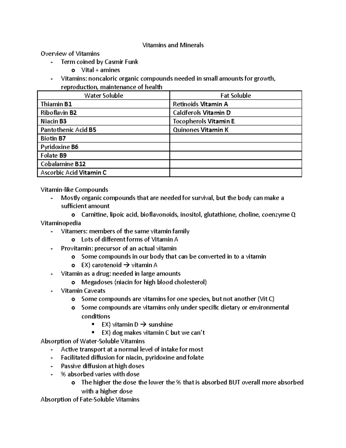 Vitamins and Minerals TEST 1 - Vitamins and Minerals Overview of ...