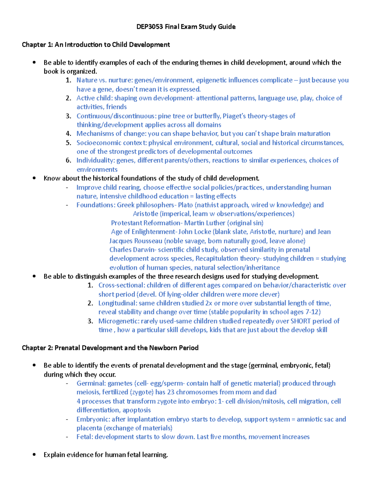 DEP3053 Final Exam Study Guide: Key Concepts in Child Development - Studocu