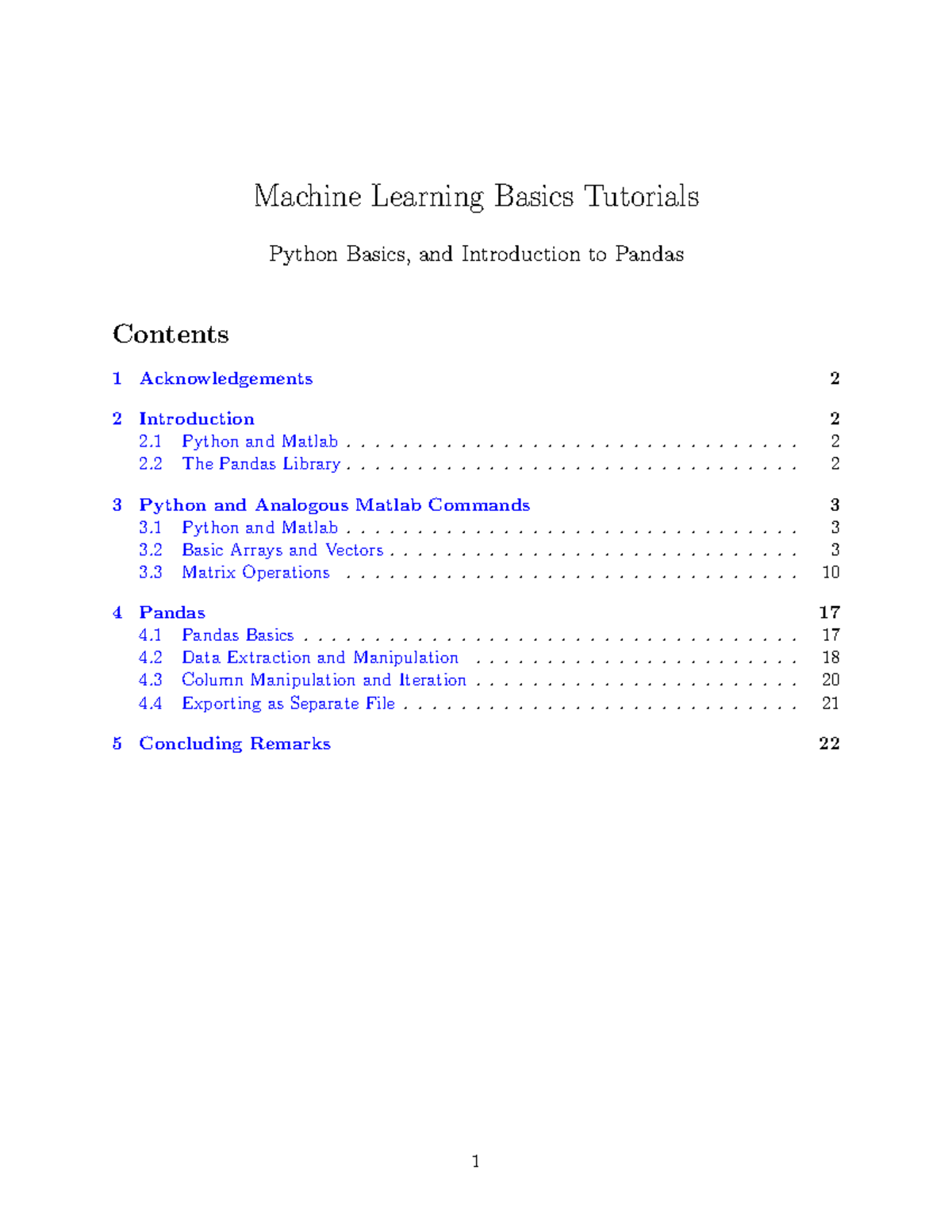 ML Basics - Python, Matlab, and Pandas - Machine Learning Basics ...