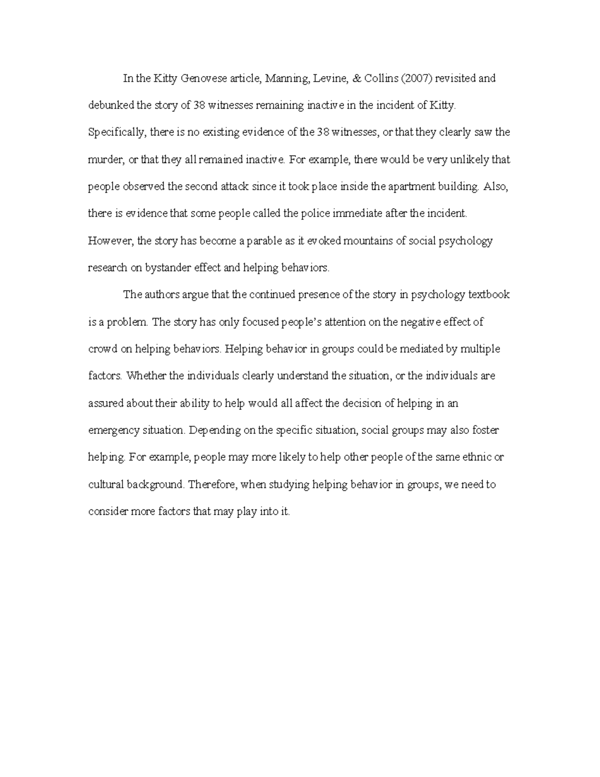 Kitty Genovese Case Summary: Revisiting the Bystander Effect - Studocu