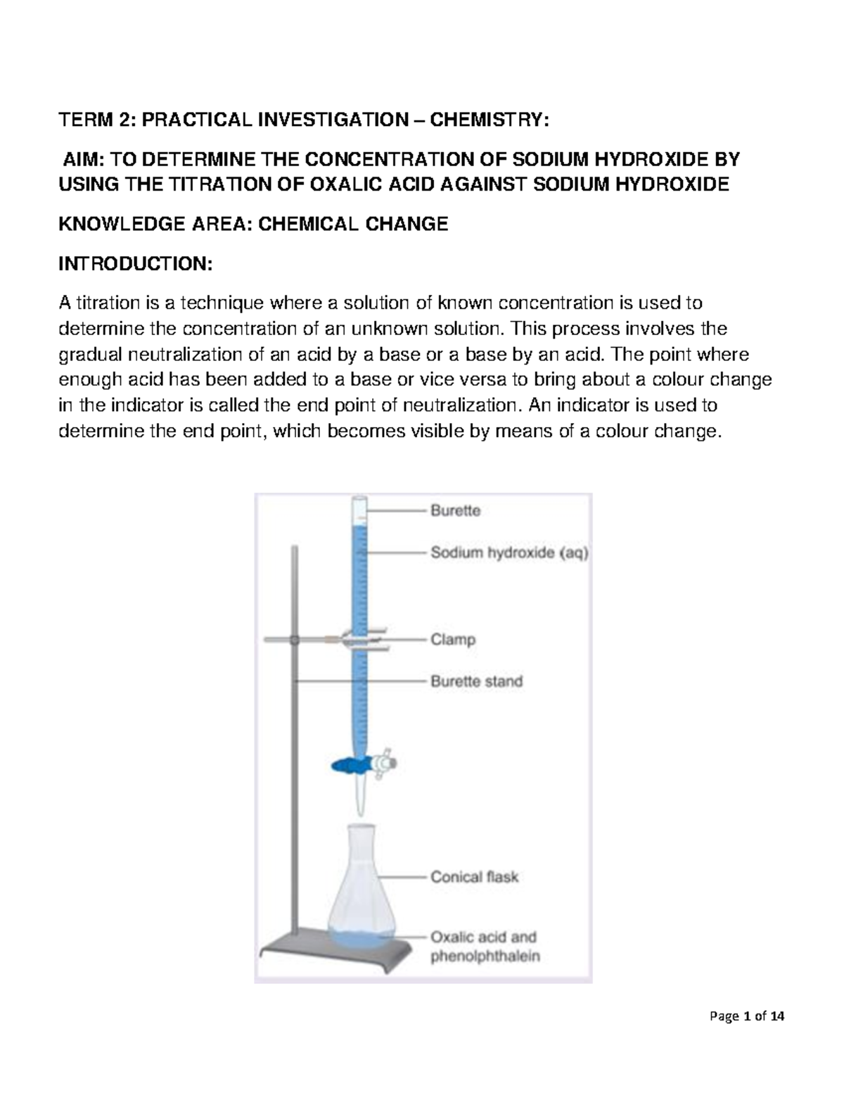 Grade 12 Chemistry Titration Practical Report - 2018 - Studocu
