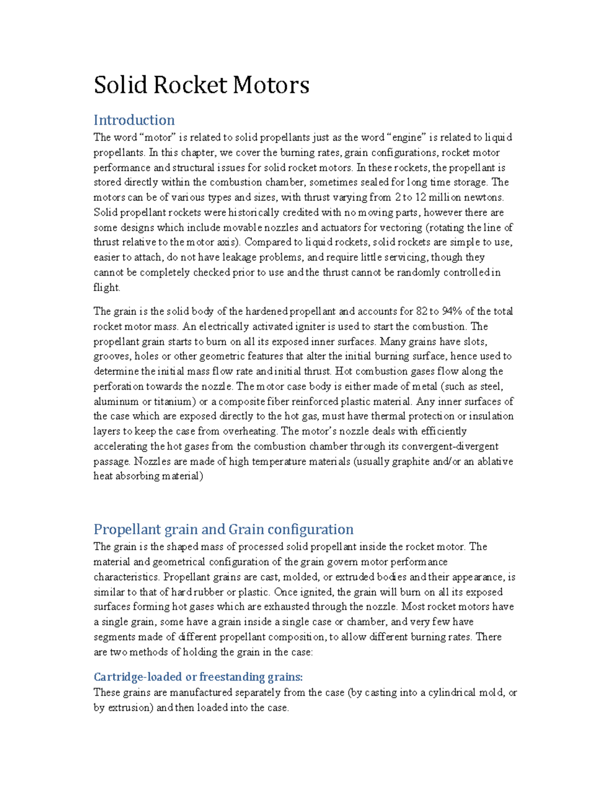 Solid rocket motors - grain - Solid Rocket Motors Introduction The word ...