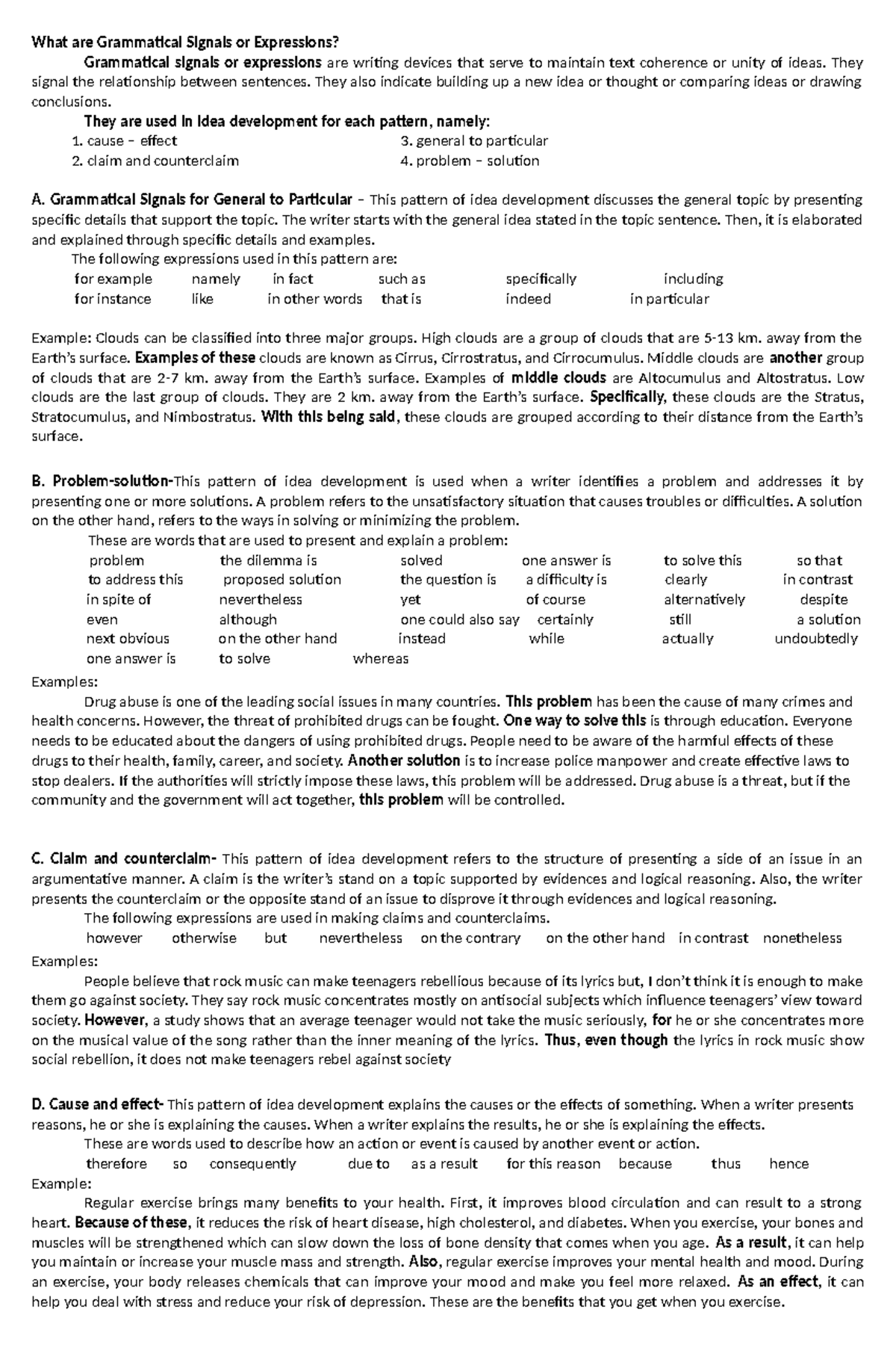 Chapter on Grammatical Signals and Their Functions in Writing - Studocu