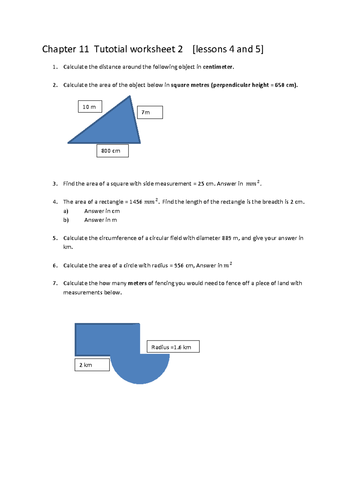 Ch 11 Tutorial Worksheet 2: Lessons 4 & 5 Calculations - Studocu